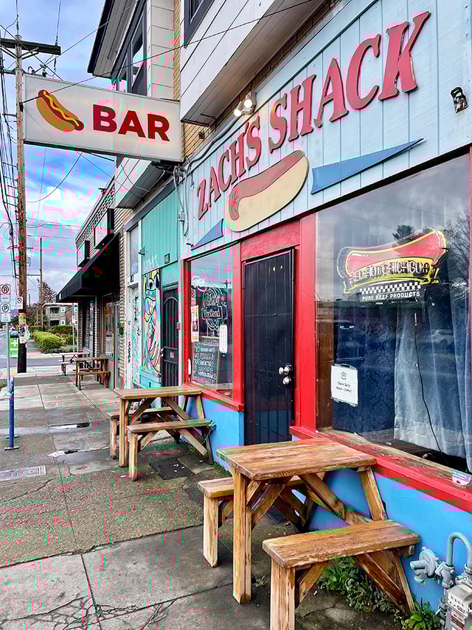 The "BAR" sign might draw you in, but it's the hot dogs that'll make you a regular at this Portland institution.