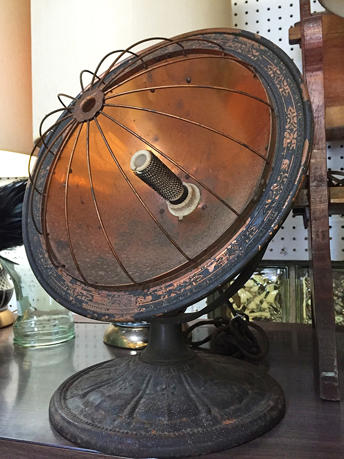 Before electric heaters, there was this copper beauty. The wheels aren't for mobility &ndash; they're for showing off to your less stylish neighbors.