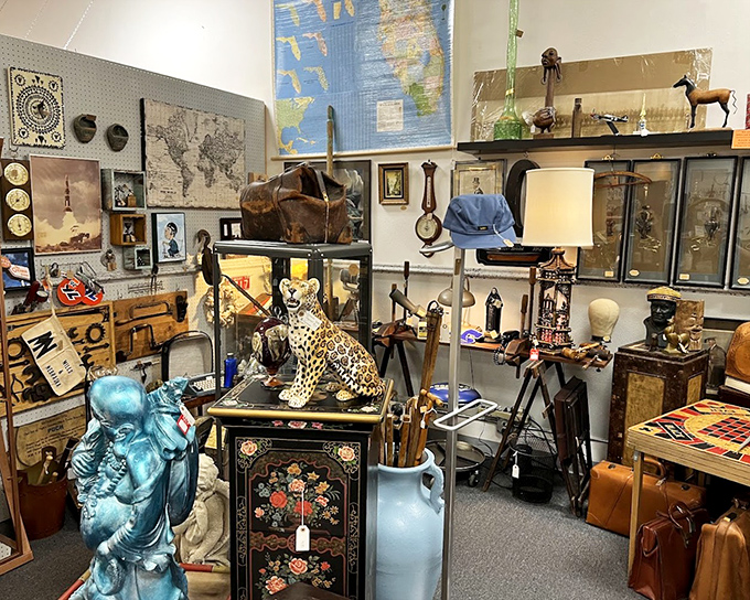 Where explorers and collectors converge &ndash; this booth feels like the study of a well-traveled professor who never met an artifact they didn't love.