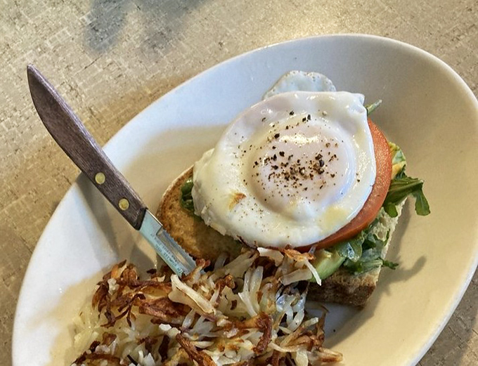 Avocado toast perfection – the holy grail of breakfast. That basted egg is poised to create the sauce that dreams are made of.