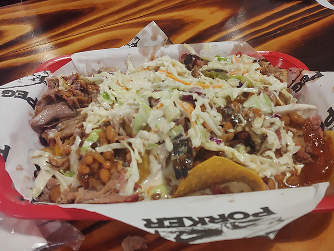 BBQ nachos that make other appetizers look like they're not even trying. A mountain of pulled pork, cheese, and jalape&ntilde;os that demands respect.