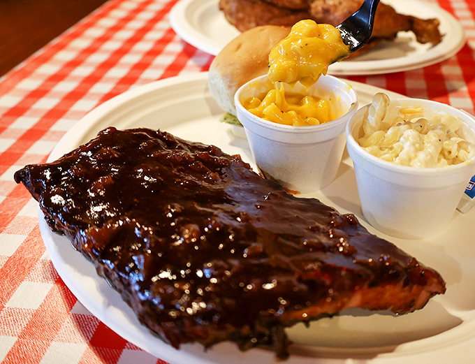 These ribs aren't just falling off the bone; they're practically jumping onto your fork. The glossy sauce reflects your eager expression.