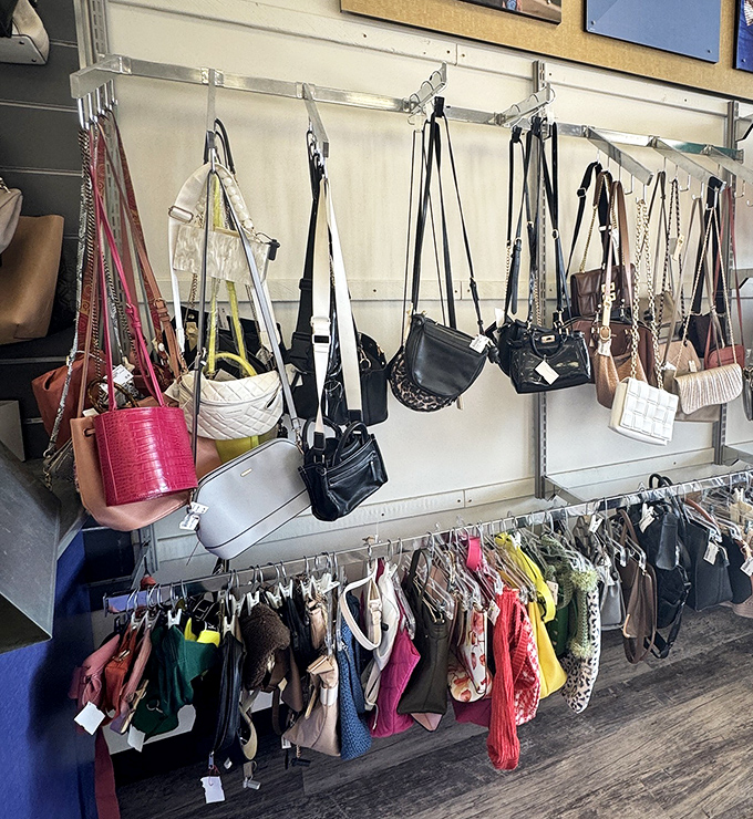 Bag lady paradise! Designer purses dangling like fashion fruit, ready to be plucked by savvy shoppers with champagne taste on a sparkling water budget.