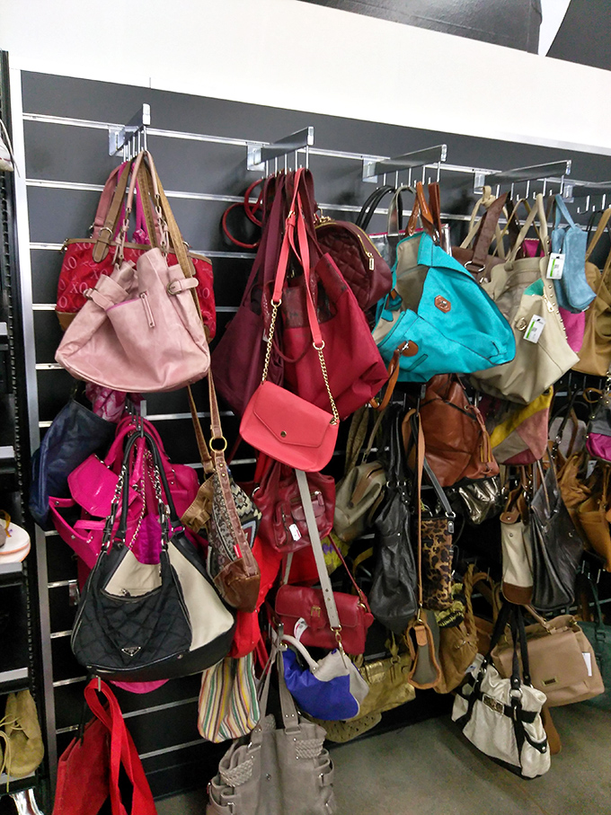 Handbag heaven or purse purgatory? Either way, this colorful collection of carryalls offers fashion at a fraction of retail prices.