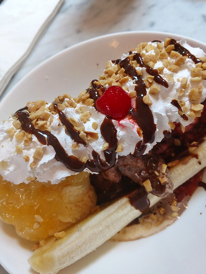 Behold the legendary banana split&mdash;a masterpiece of ice cream architecture where hot fudge meets cold cream in a symphony of sweet indulgence.