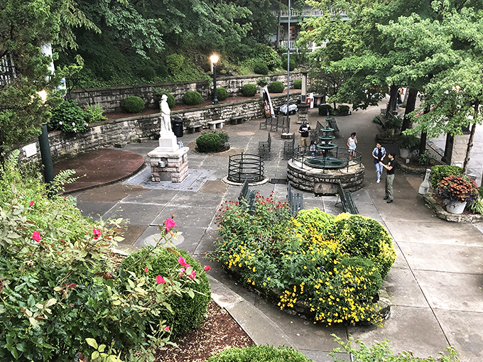 Basin Spring Park serves as the town's living room, where flowers bloom and visitors gather around the spring that started it all.