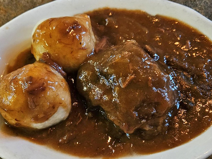 Behold the legendary beef and dumplings&mdash;tender meat swimming in rich gravy with pillowy dumplings that would make your grandmother both jealous and proud.