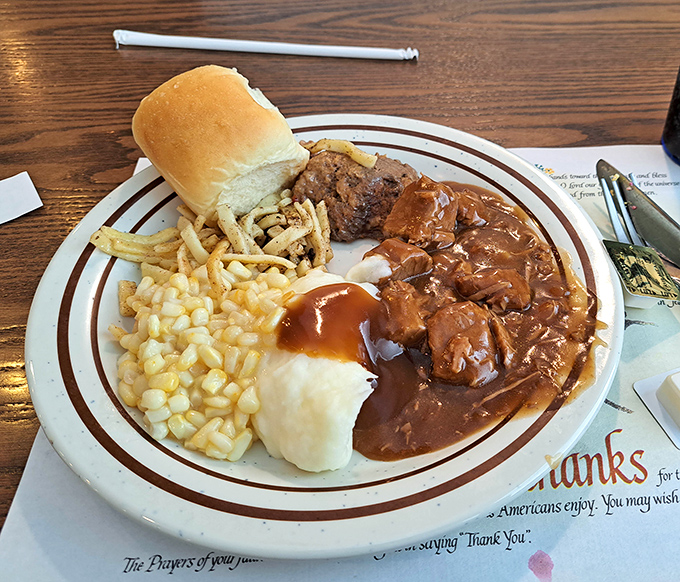Behold the star attraction: beef tips and gravy that could make a vegetarian question their life choices. Paired with mashed potatoes, it's Pennsylvania's answer to nirvana.