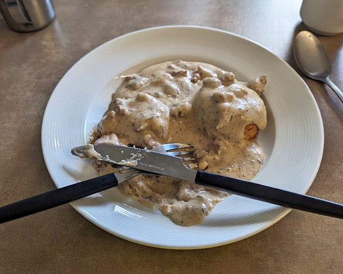 Biscuits and gravy so authentic they deserve their own country song. The pepper specks aren't decoration&mdash;they're promises.