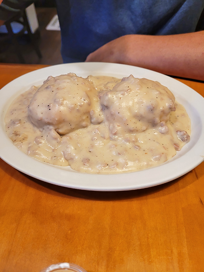 Behold the crown jewel: biscuits and gravy that would make your grandmother both proud and jealous at the same time.