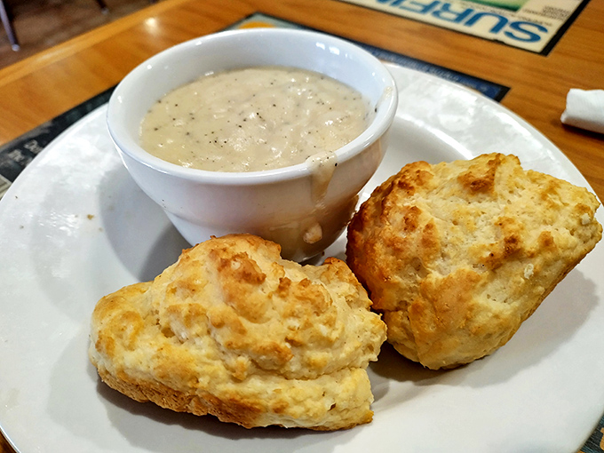 These biscuits and gravy aren't just a meal&mdash;they're a spiritual experience. Fluffy clouds of dough swimming in peppery heaven.