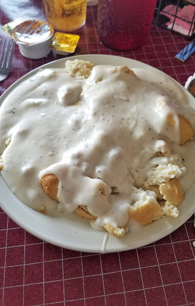 Behold the holy grail of comfort food! These biscuits and gravy aren't just a breakfast—they're a cloud-like revelation swimming in peppery, sausage-studded bliss.