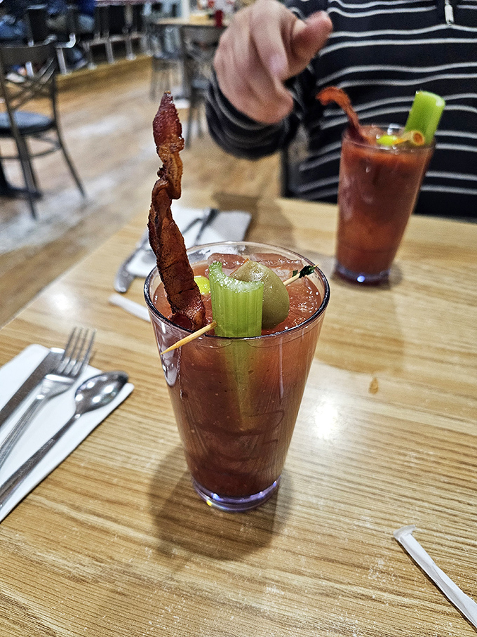 Not just any Bloody Mary &ndash; this is breakfast in a glass, complete with a crispy bacon sentinel standing guard over celery and olives.