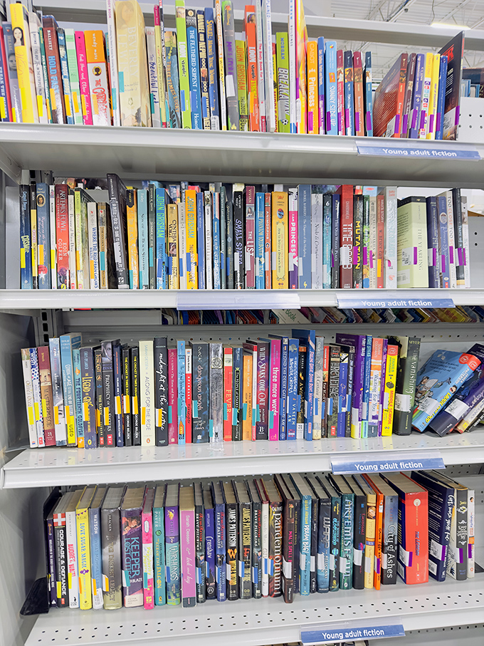 The young adult fiction section: where literary adventures await at a fraction of retail price. Dog-eared pages just mean someone else enjoyed the journey first.