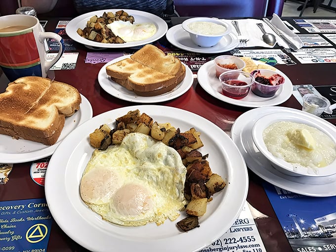 The breakfast spread that makes you wonder why anyone bothers eating lunch – look at those perfectly cooked eggs.