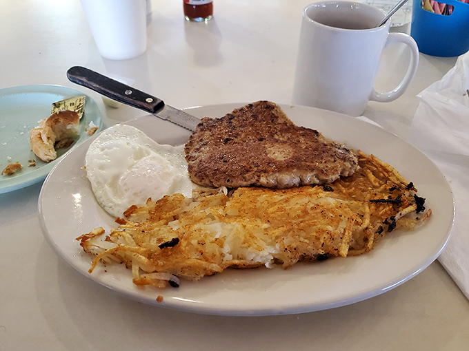 Country fried steak, eggs, and hash browns: the holy trinity of Southern breakfast that makes Monday mornings bearable again.