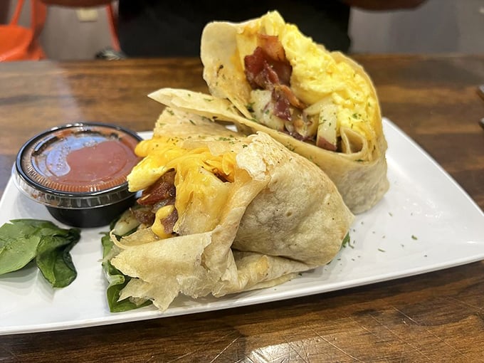 Breakfast burritos: where eggs, cheese, and morning ambitions come wrapped in a tortilla blanket of possibility.