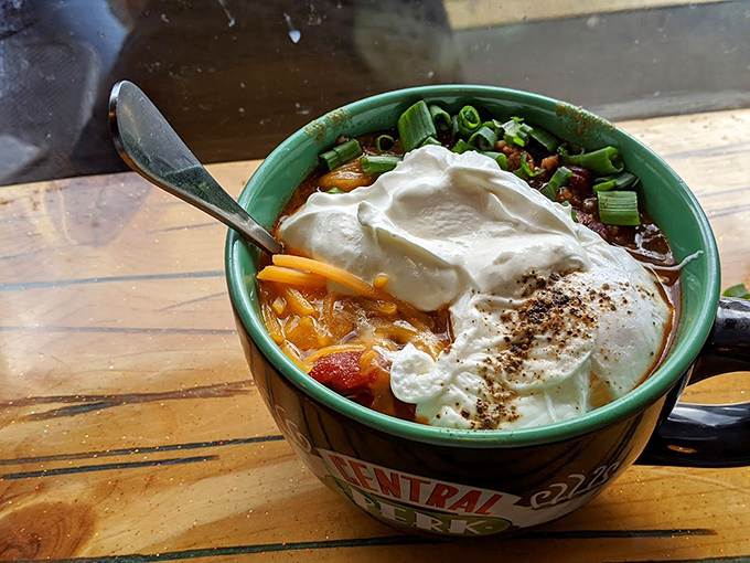 Breakfast chili that makes you question every breakfast decision you've ever made. That runny egg yolk meeting spicy chili is pure morning magic.