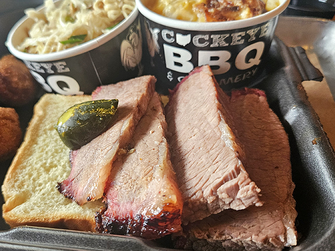 Brisket so perfectly pink-ringed it could make a Texan weep with joy. That smoke ring isn't just decoration&mdash;it's a barbecue badge of honor.