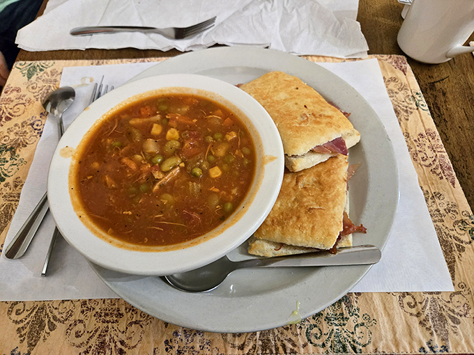 Brunswick stew that looks like it could heal whatever ails you&mdash;chunky, rustic, and served with a sandwich that's clearly not an afterthought.
