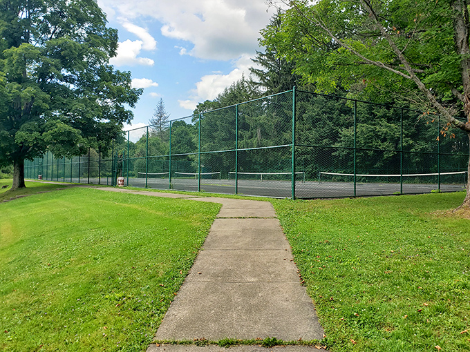 Tennis, anyone? These well-maintained courts invite friendly competition surrounded by Pennsylvania's lush greenery – game, set, match, relaxation.