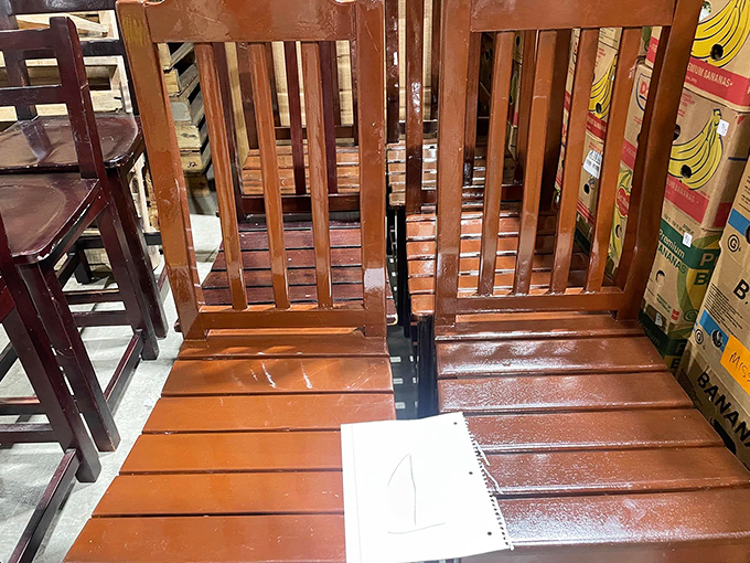 These wooden chairs aren't just furniture; they're time machines waiting to transport you back to Grandma's kitchen table for Sunday dinners.
