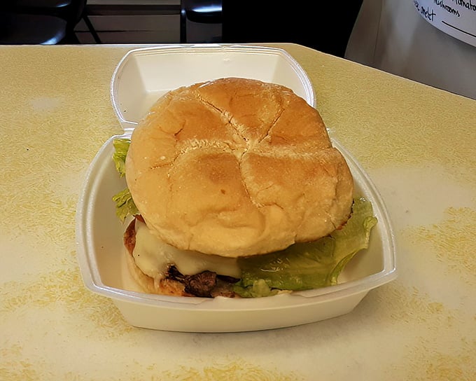 Behold the star of our show: a perfectly proportioned cheeseburger that doesn't need fancy toppings to make its delicious point.