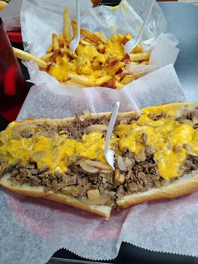 Behold the star attraction: a cheesesteak that makes other sandwiches question their life choices.