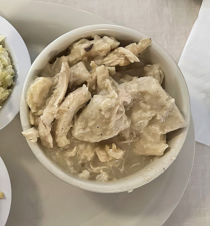 Behold the headliner: chicken and dumplings that achieve that perfect balance of tender meat and pillowy dough, swimming in a broth that tastes like a warm hug.