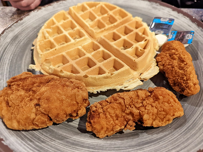 Crispy chicken meets fluffy waffle perfection in a dish that redefines Southern comfort for Delaware palates.