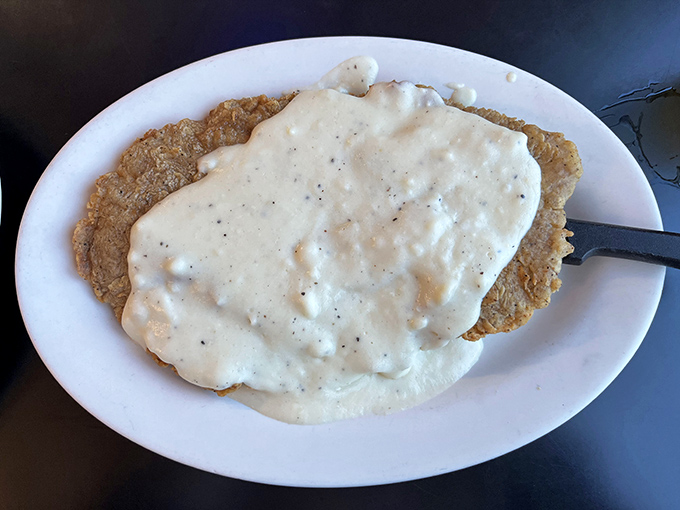 Behold the holy grail of Texas cuisine&mdash;chicken fried steak swimming in pepper-flecked gravy that your grandma would approve of. 