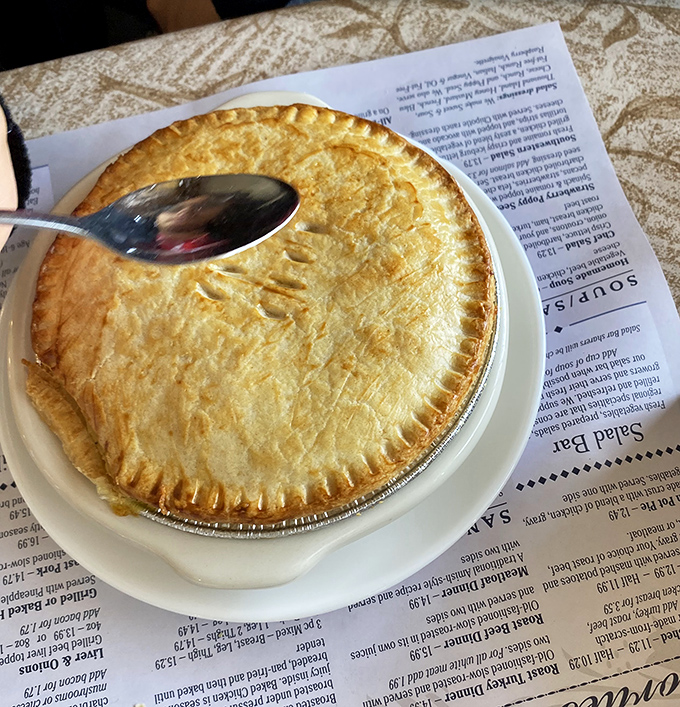 This chicken pot pie isn't just dinner; it's edible architecture with a golden dome roof sheltering a savory treasure of chicken and vegetables below.