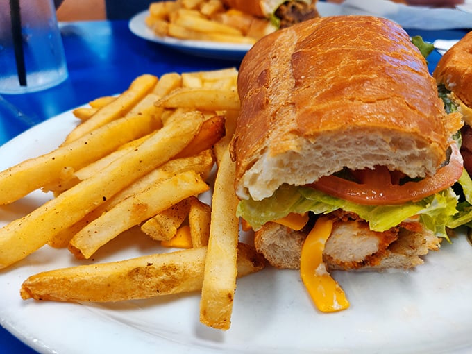 The star of the show arrives: a chicken sandwich that doesn't need fancy aioli or pretentious microgreens to make its point. Just honest goodness between bread.