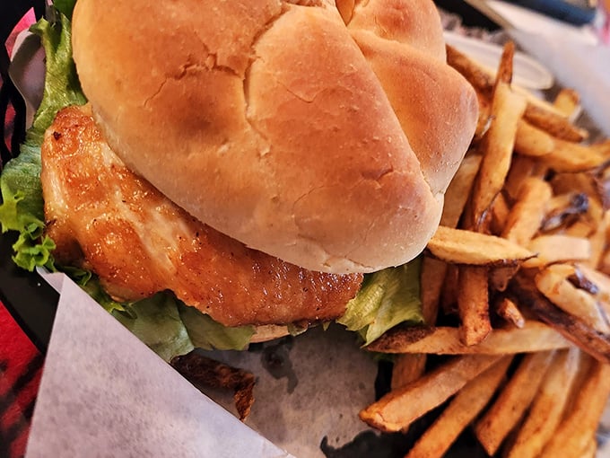 This chicken sandwich isn't just crispy &ndash; it's the kind of golden-brown perfection that makes you wonder if the chef has some secret pact with the fryer gods.