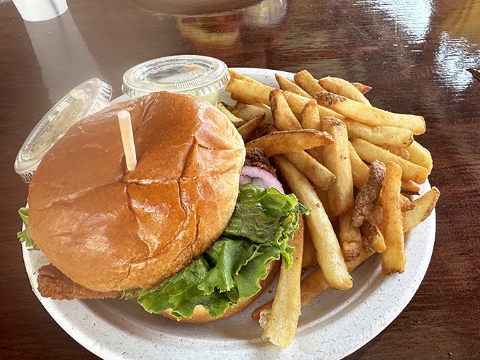The fish sandwich that launched a thousand ships. Golden-fried perfection nestled in a pillowy bun with crispy fries standing at attention.