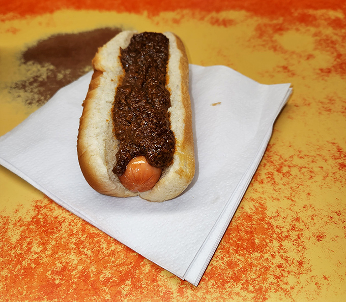 Behold, the star of the show! This chili dog doesn't need fancy toppings to make your taste buds stand at attention.