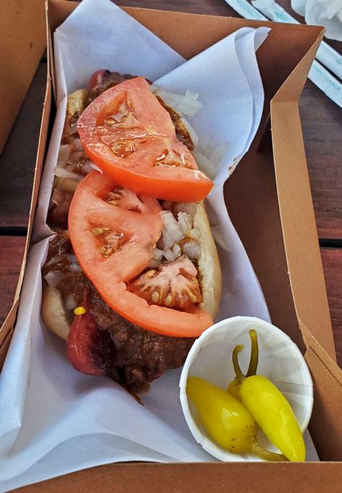 This isn't just a hot dog&mdash;it's an LA institution wrapped in a bun, where chili, onions, and tomato create a symphony of street food perfection.