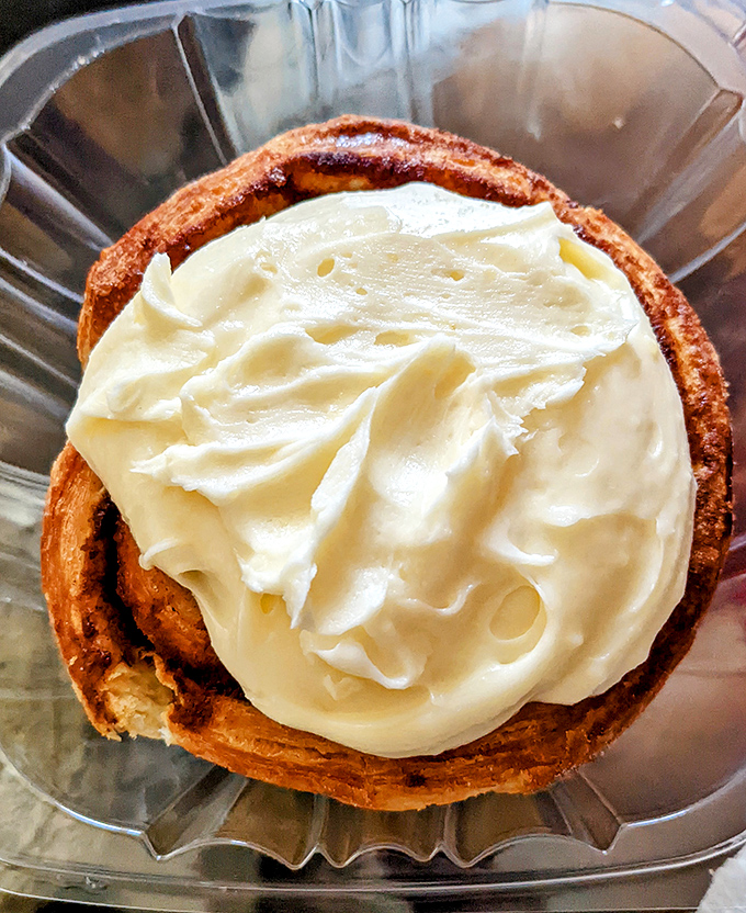 The crown jewel: a cinnamon roll that makes all other pastries seem like mere snacks. That cream cheese frosting could end family feuds.