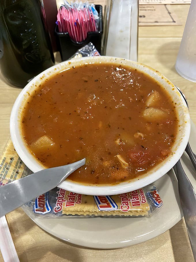 This bowl of Minorcan clam chowder looks like liquid gold with a kick that'll wake up your taste buds.
