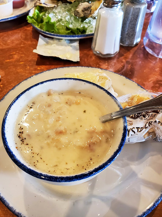 Behold, the holy grail of clam chowder—creamy, perfectly seasoned, and studded with tender clams. Resistance is futile, second bowls are inevitable.