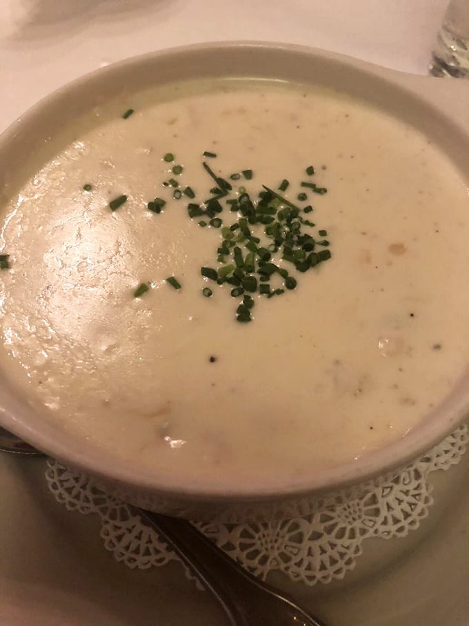 This isn't just clam chowder; it's Rhode Island's answer to comfort in a bowl, with each spoonful delivering a creamy ocean symphony.