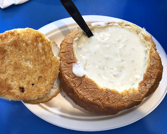 Behold the crown jewel: clam chowder served in a hollowed sourdough bread bowl. It's not just soup&mdash;it's an edible masterpiece that's worth every mile of the drive.