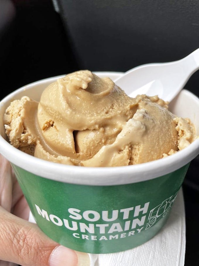 Caramel swirls dancing through creamy perfection. This isn't just ice cream; it's what clouds must taste like to very good people.