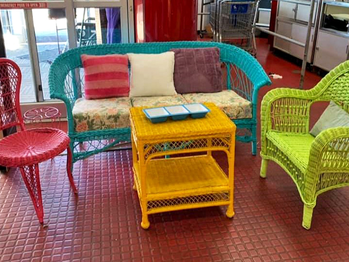 Wicker paradise in technicolor! This outdoor furniture set proves that thrifting isn't just about savings&mdash;it's about finding your next conversation starter.