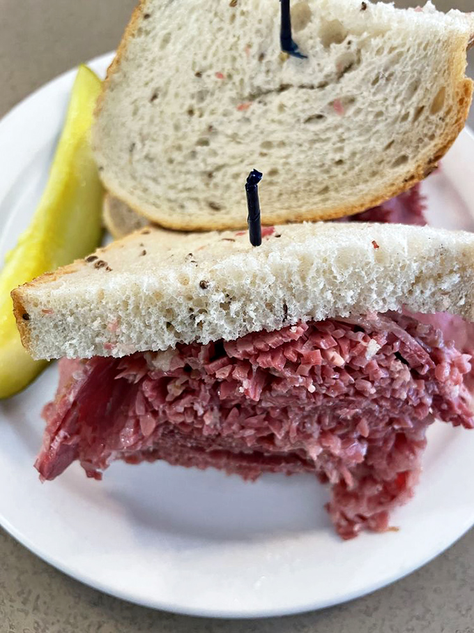 Behold the star of the show&mdash;thinly sliced corned beef stacked so high it practically needs its own zip code.