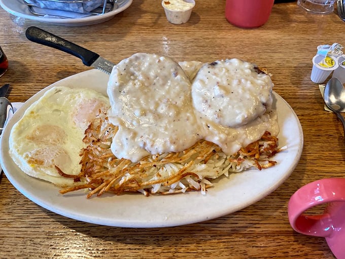 Biscuits and gravy that would make your grandmother both proud and jealous. Those hash browns have achieved the perfect crisp-to-tender ratio.