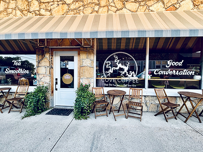 Cove Coffee promises "Good Conversation" right on the window&mdash;the unofficial currency of small-town living alongside excellent espresso.