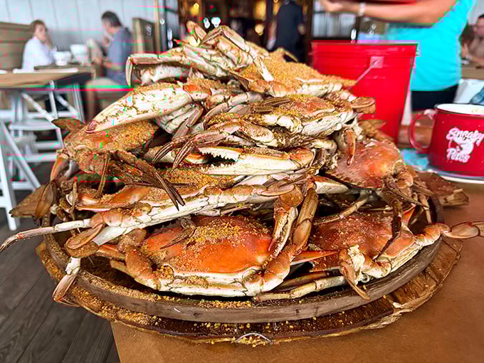 Behold the mountain of Maryland blue crabs! This glorious heap of Old Bay-dusted treasures is what dreams&mdash;and bibs&mdash;were made for. 