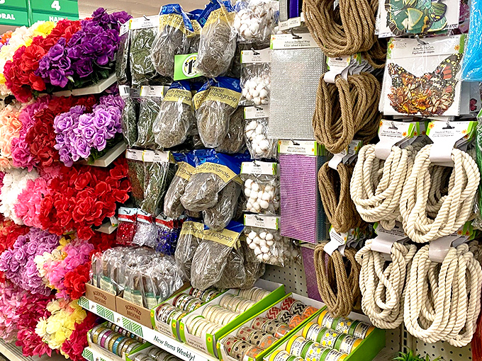 Colorful craft supplies arranged like an artist's dream buffet, minus the mortgage payment required at specialty stores.