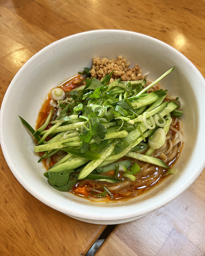Dan dan noodles that make time stand still &ndash; the perfect balance of nutty, spicy, and savory with fresh cucumber providing the cool counterpoint.